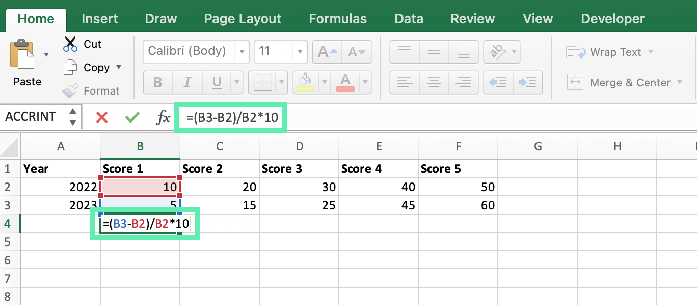 Formula To Create A Percentage Change Between Two Numbers In Excel